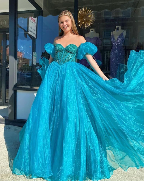 A-Line Organza Beaded Long Prom Dress Evening Formal Gown – Laylatailor ...