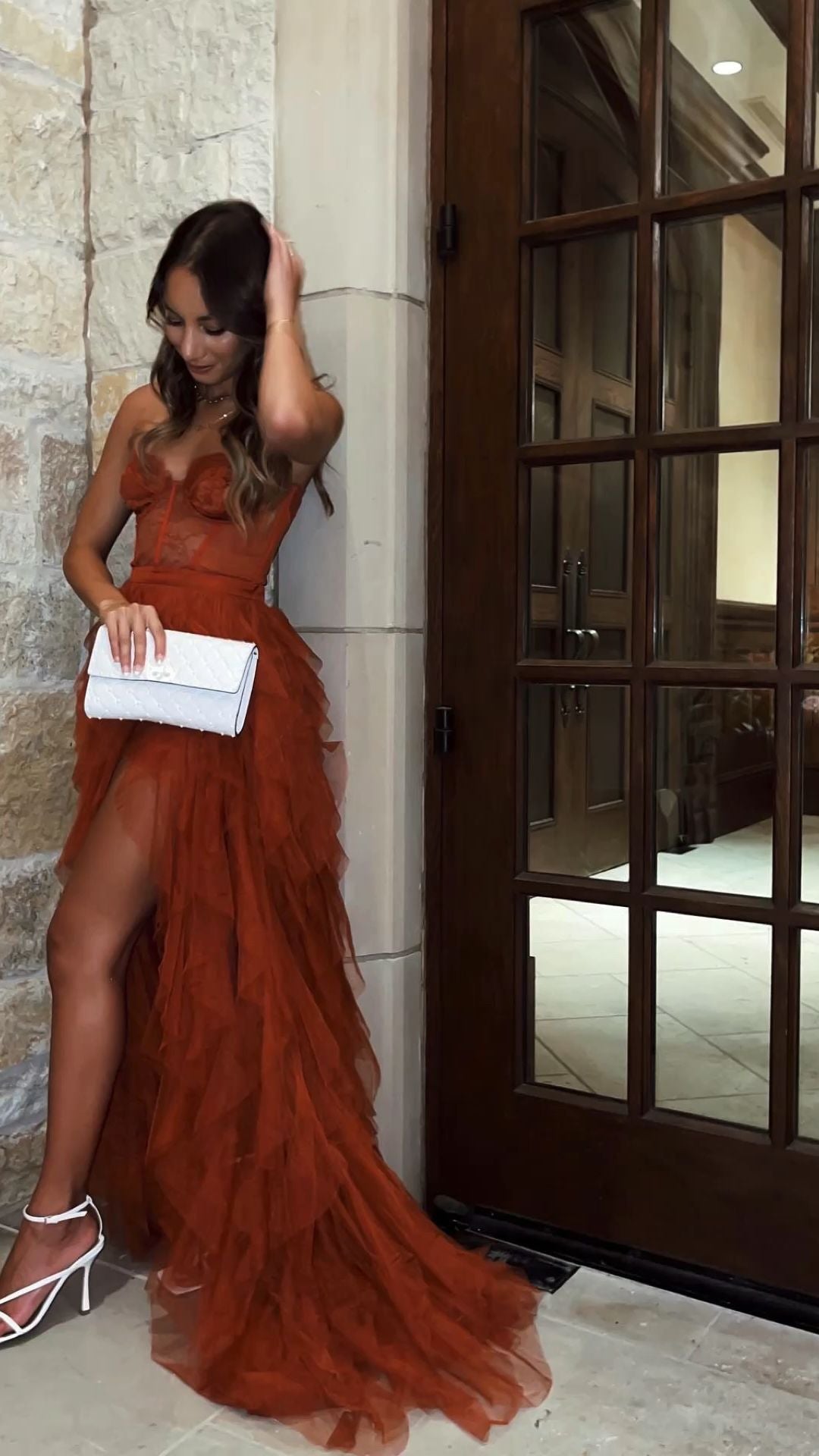 LTP0890,Rust Red Sweetheart High Low Tiered Formal Dress Tulle Ruffle ...